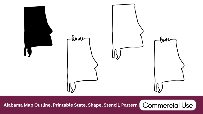 Alabama Map Outline, Printable State, Shape, Stencil, Pattern