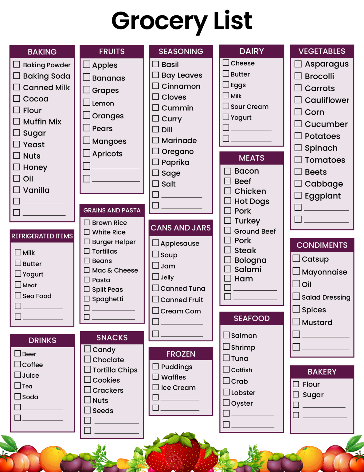 Free Printable Grocery List Templates: Shopping Lists