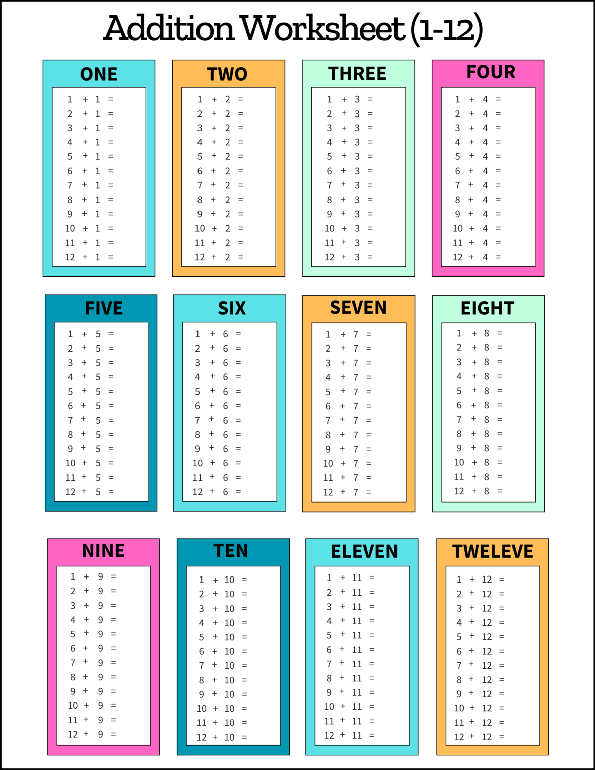Printable Addition Charts & Worksheets (Free Printable Files)