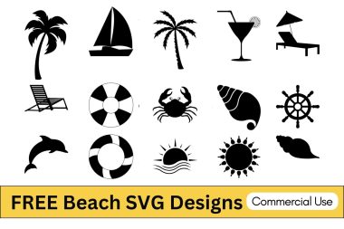 Beach SVGs: FREE Printables, Stencils, Silhouette