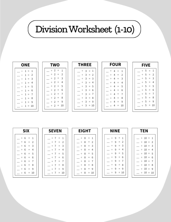 Division Charts & Worksheets : Free Printable PDF Files
