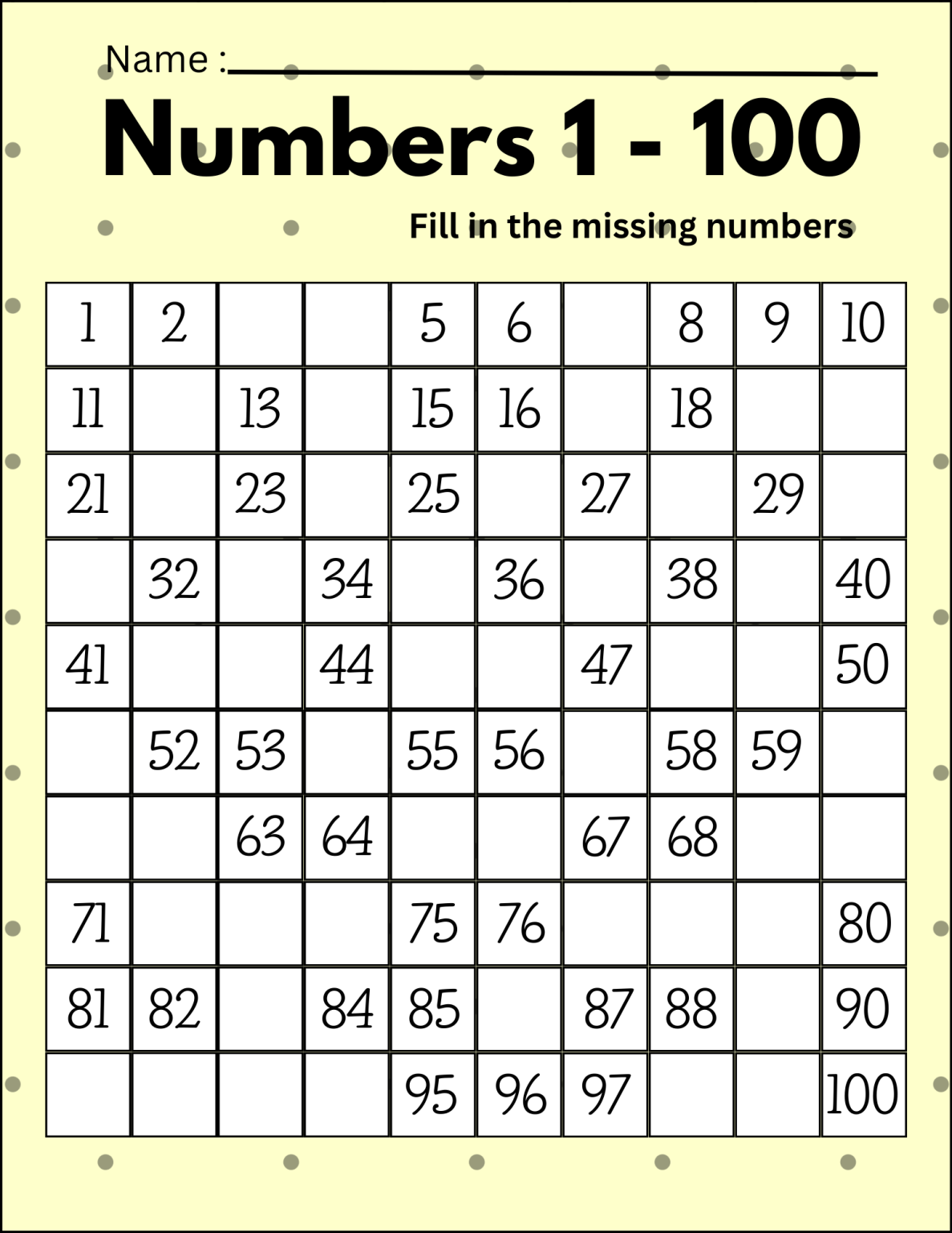 Hundreds Charts(Numbers 1 To 100): Free Printable PDF Files
