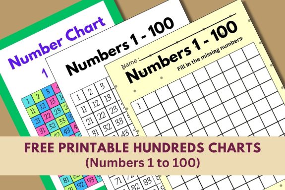 Hundreds Charts(Numbers 1 To 100): Free Printable PDF Files