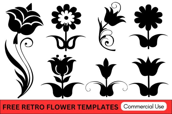 Retro Flower Templates: FREE Printables, Stencils, Silhouette