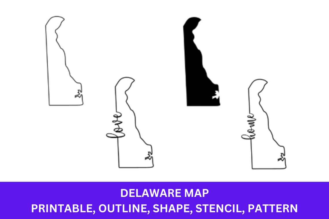 Delaware Map - Outline, Printable State, Shape, Stencil, Pattern ...