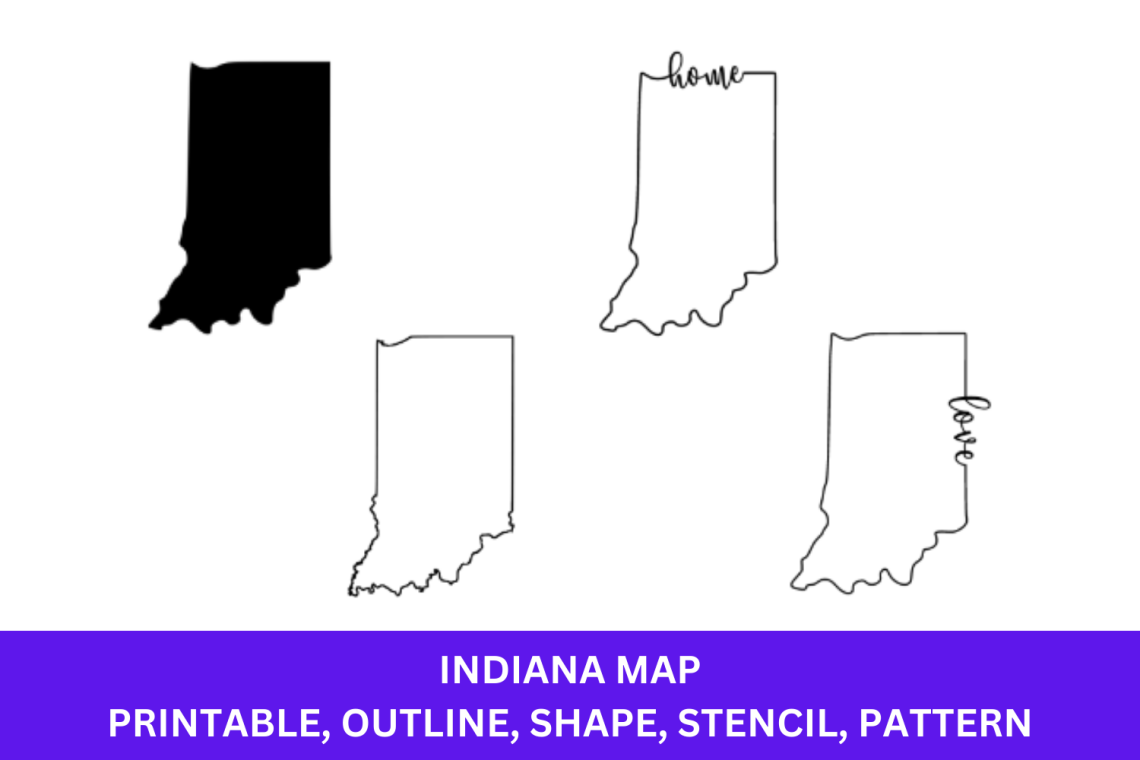 Indiana Map - Outline, Printable State, Shape, Stencil, Pattern ...