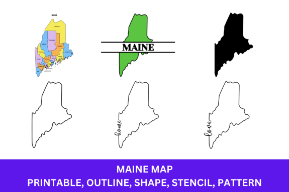 Maine Map - Outline, Printable State, Shape, Stencil, Pattern - Outline ...