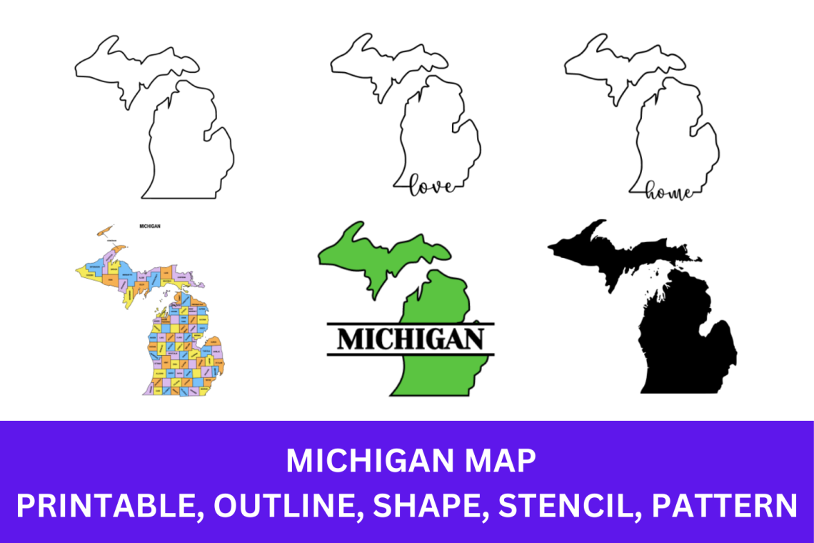 Michigan Map - Outline, Printable State, Shape, Stencil, Pattern ...