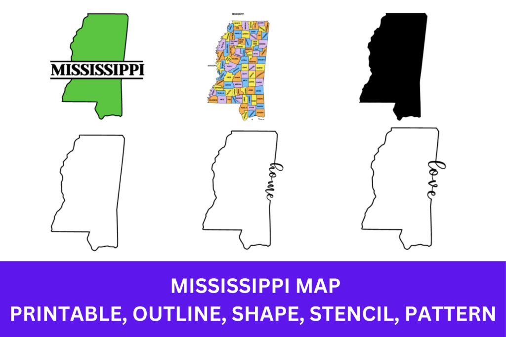 Mississippi Map - Outline, Printable State, Shape, Stencil, Pattern ...
