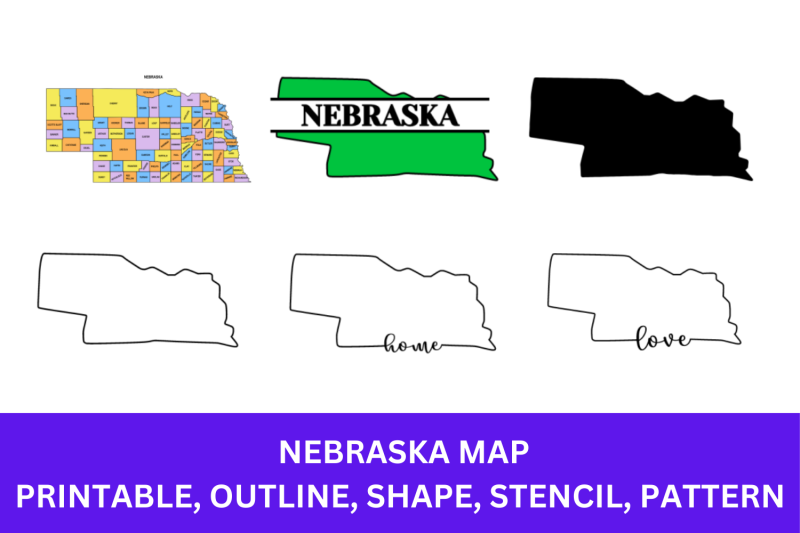 Nebraska Map - Outline, Printable State, Shape, Stencil, Pattern ...