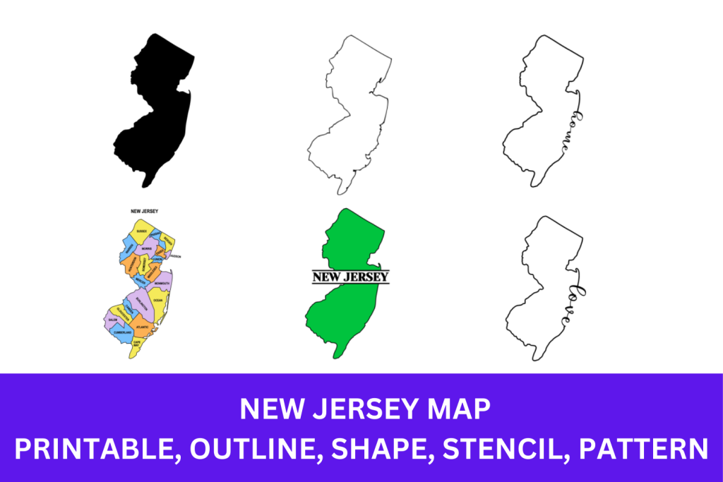 New Jersey Map - Outline, Printable State, Shape, Stencil, Pattern ...