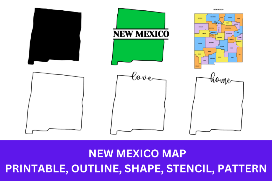 New Mexico Map - Outline, Printable State, Shape, Stencil, Pattern ...