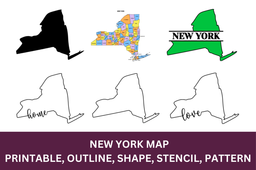 New York Map - Outline, Printable State, Shape, Stencil, Pattern ...