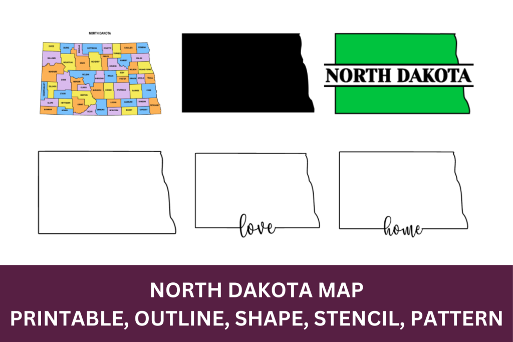 North Dakota Map – Outline, Printable State, Shape, Stencil, Pattern ...