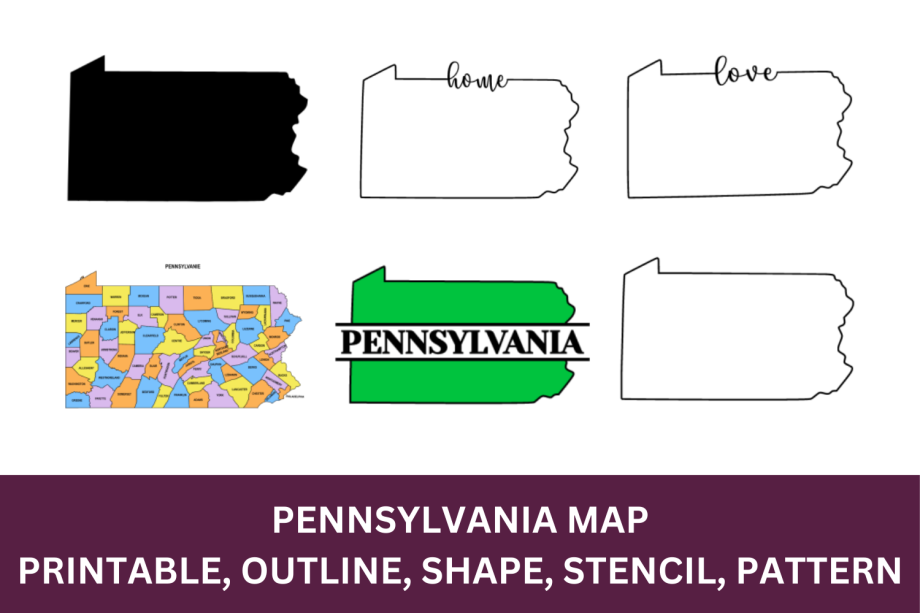 Pennsylvania Map - Outline, Printable State, Shape, Stencil, Pattern ...