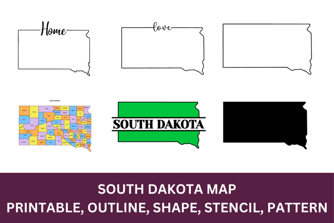 South Dakota Map - Outline, Printable State, Shape, Stencil, Pattern ...
