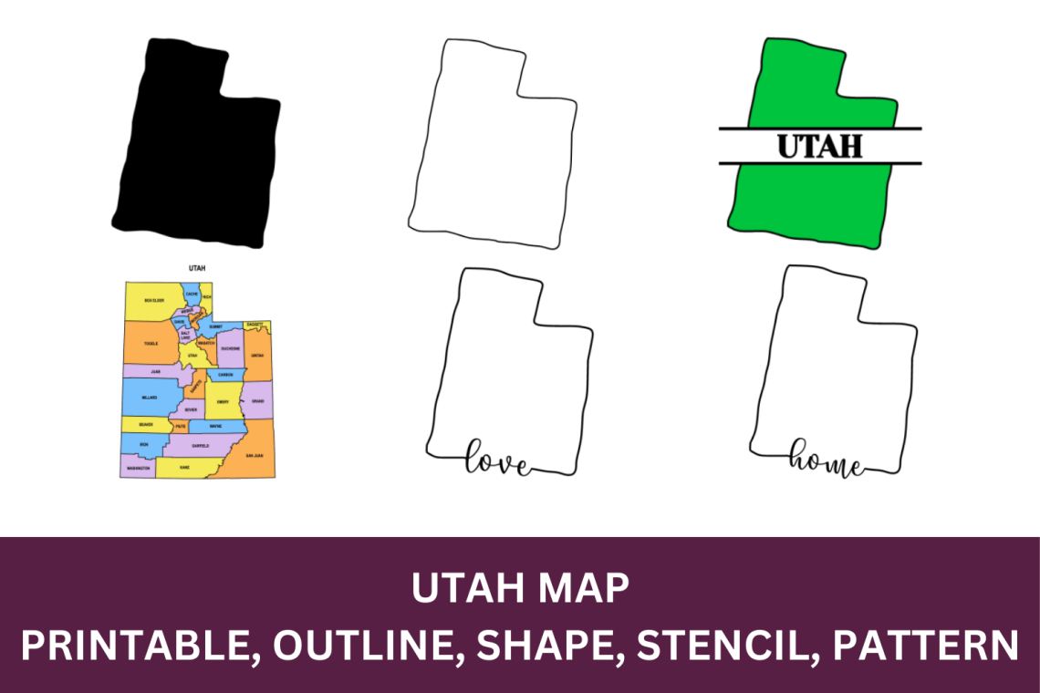 Utah Map - Outline, Printable State, Shape, Stencil, Pattern - Outline ...