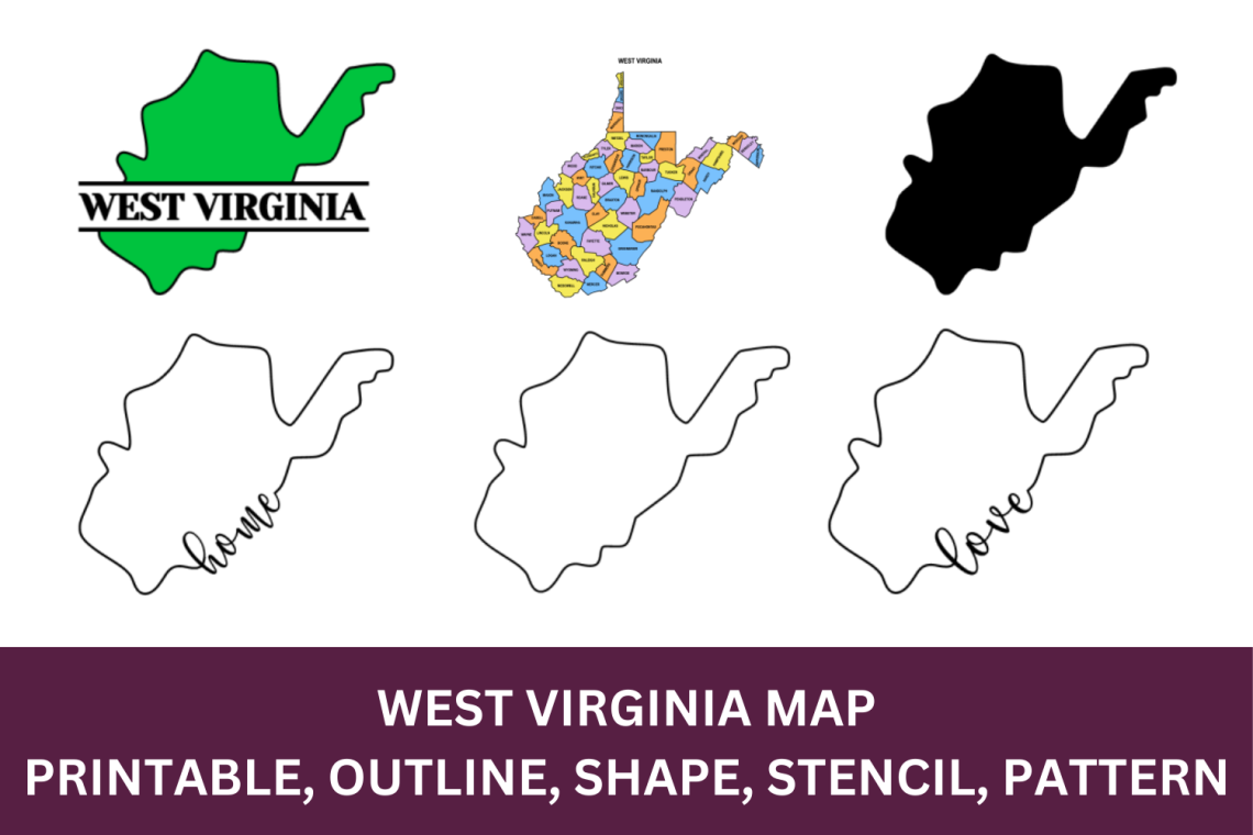 West Virginia Map - Outline, Printable State, Shape, Stencil, Pattern ...