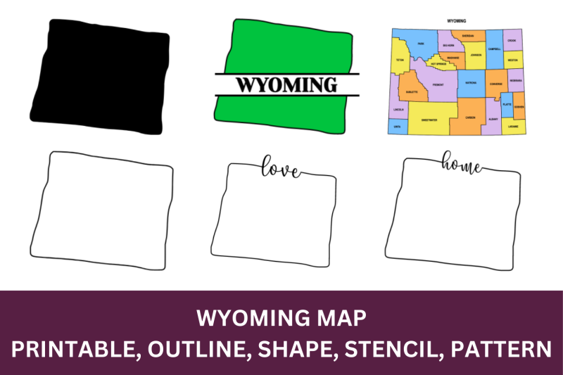 Wyoming Map - Outline, Printable State, Shape, Stencil, Pattern ...