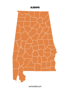 Free Printable Colored Blank Map Of Alabama County