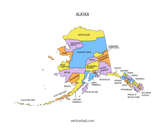 Free Printable Multi Colored Map Of Alaska County
