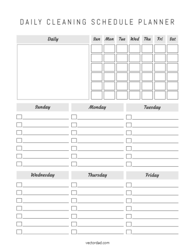 Free Printable Daily Cleaning Schedule Planner Template