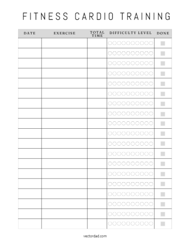 Free Printable Fitness Cardio Training Tracker Template