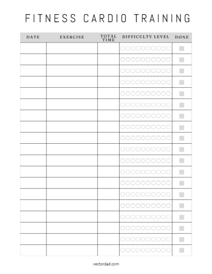 Free Printable Fitness Cardio Training Tracker Template