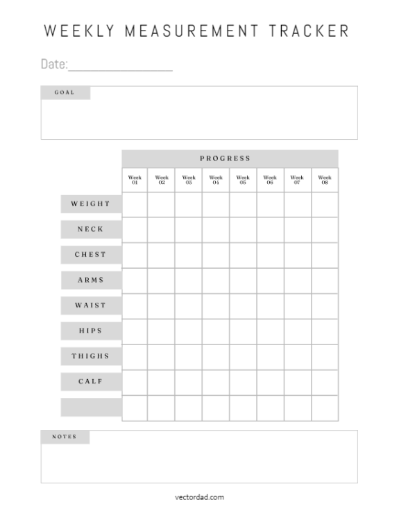 Free Printable Fitness Weekly Measurement Tracker Template