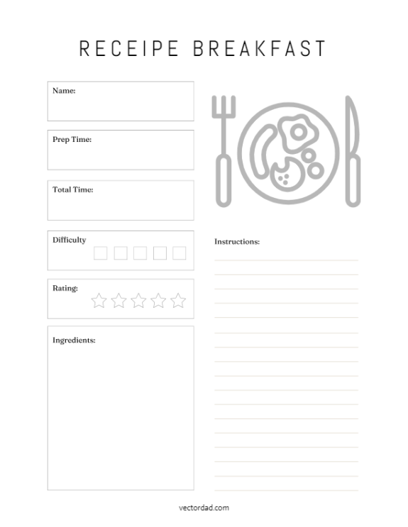 Free Printable Personal Receipe Breakfast Template