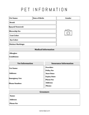 Free Printable Pet Information Planner Template