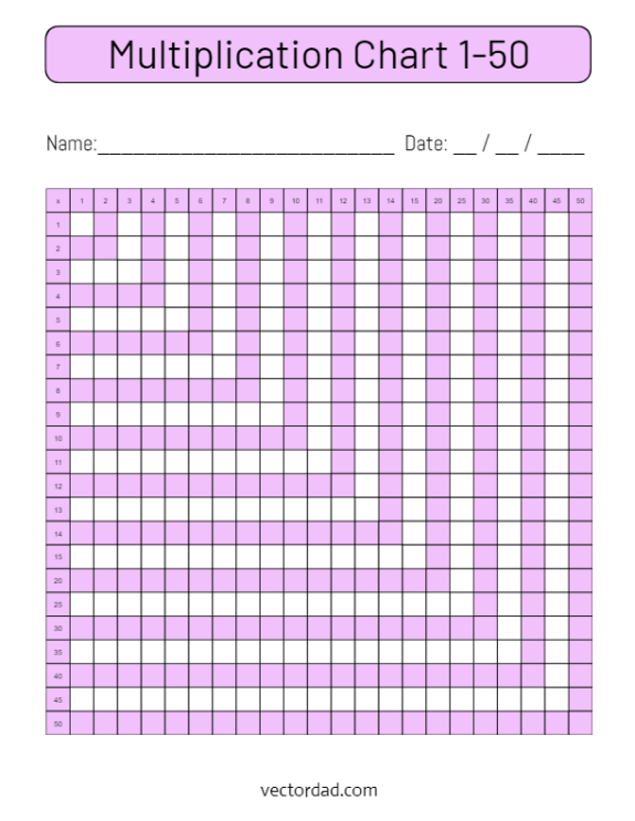 Free Printable Horizontal Vertical Portrait Blank Multiplication Chart 1-50