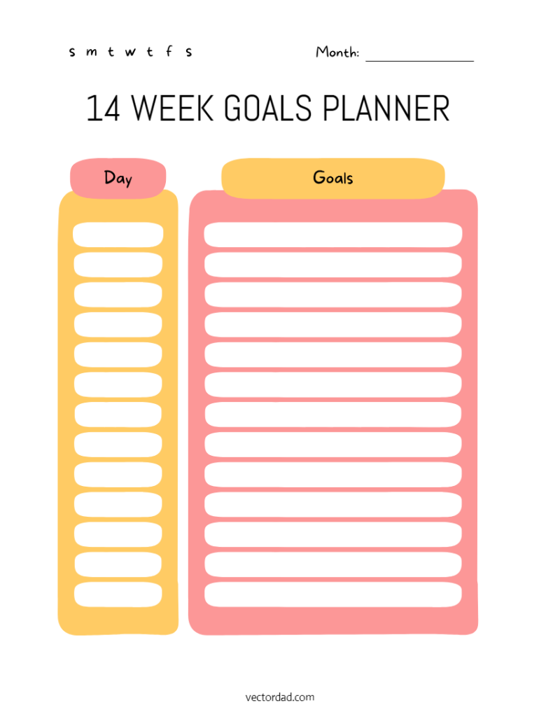 Free Printable 14 Week Goals Planner Template