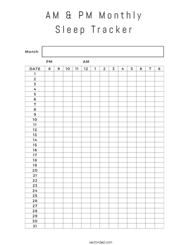 Free Printable AM & PM Monthly Sleep Tracker Template