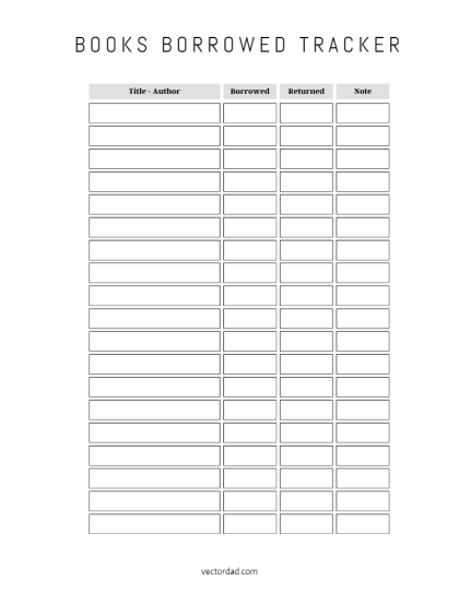 Free Printable Books Borrowed Tracker Template