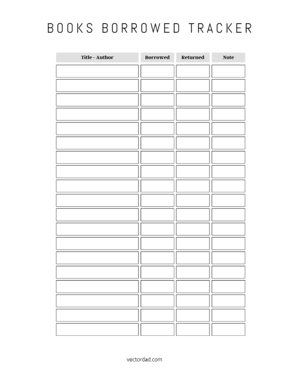Free Printable Books Borrowed Tracker Template