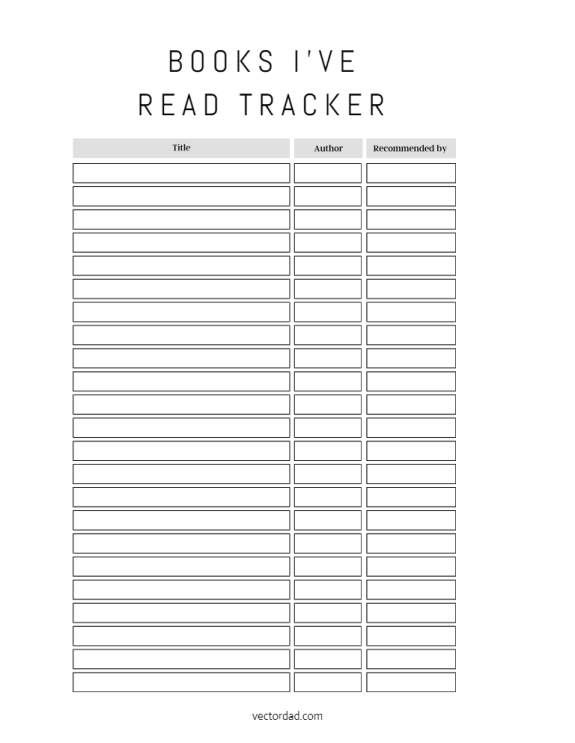Free Printable Books I've Read Tracker Template