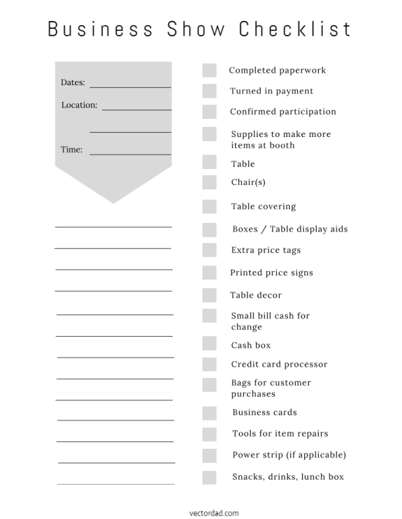 Free Printable Business Show Checklist Template