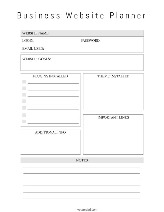 Free Printable Business Website Planner Template