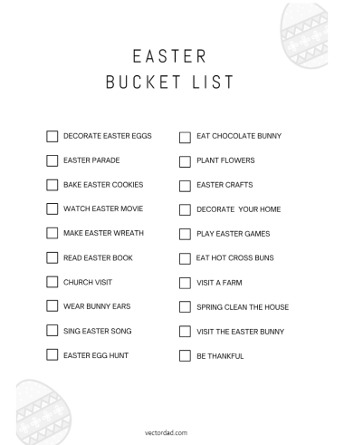 Free Printable Cute Easter Bucket List Template With Ideas