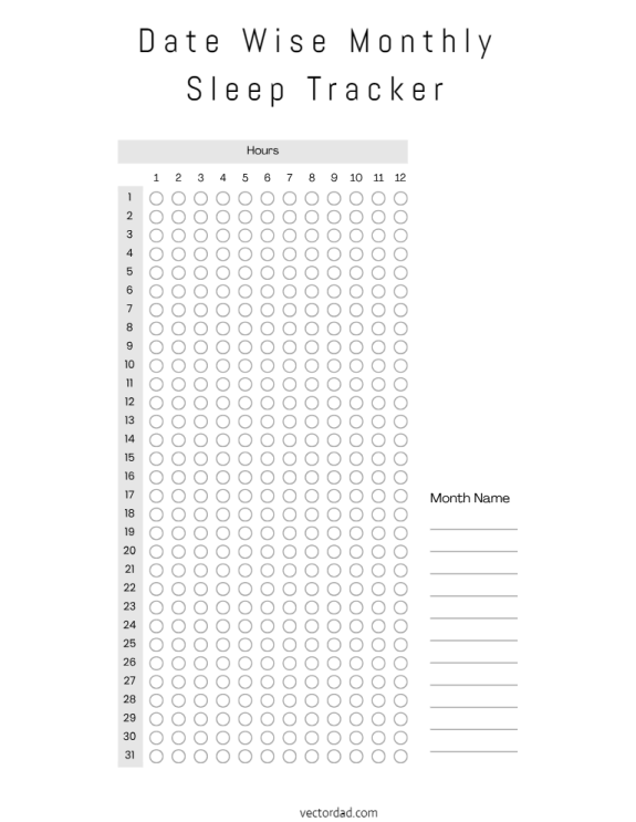 Free Printable Date Wise Monthly Sleep Tracker Template