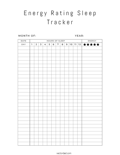 Free Printable Energy Rating Sleep Tracker Template