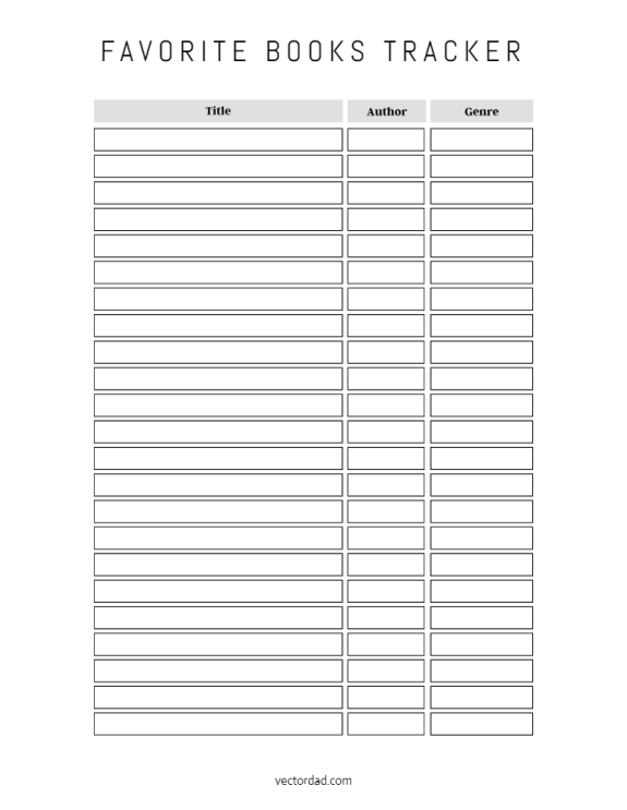 Free Printable Favorite Books Tracker Template