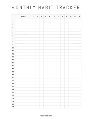 Free Printable Grey Minimalist Monthly Habit Tracker Template