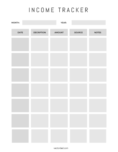 Free Printable Grey & White Minimalist Income Tracker Template