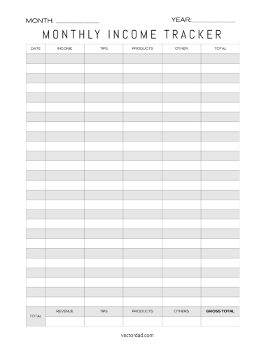 Free Printable Minimal Monthly Income Tracker Template