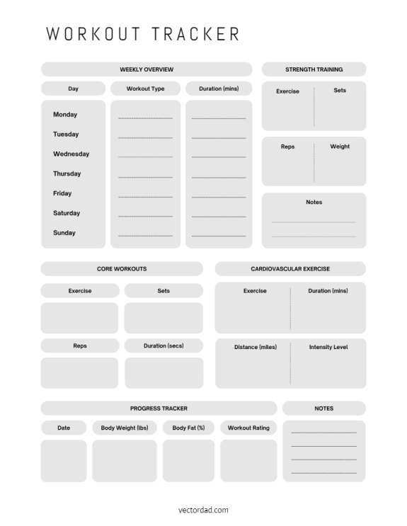 Free Printable Modern Weekly Workout Tracker Template