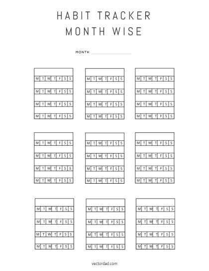 Free Printable Month Wise Habit Tracker Template