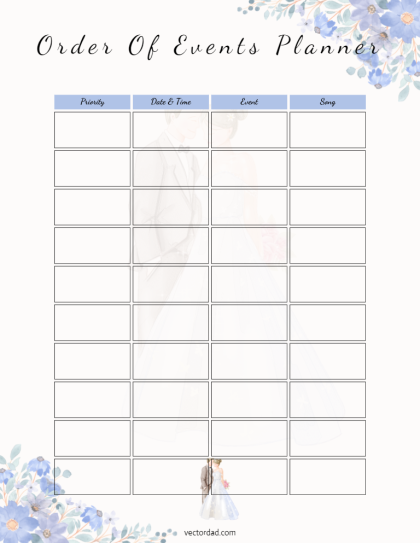 Free Printable Order Of Events Planner Template