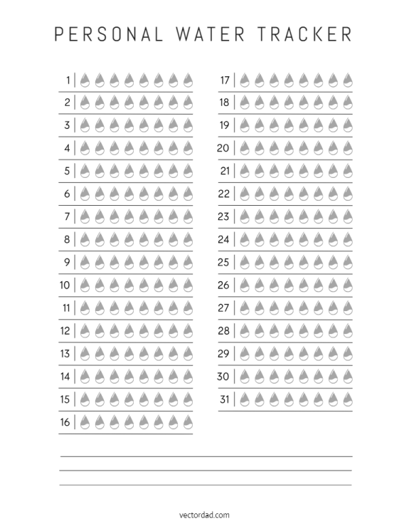 Free Printable Personal Water Tracker Template